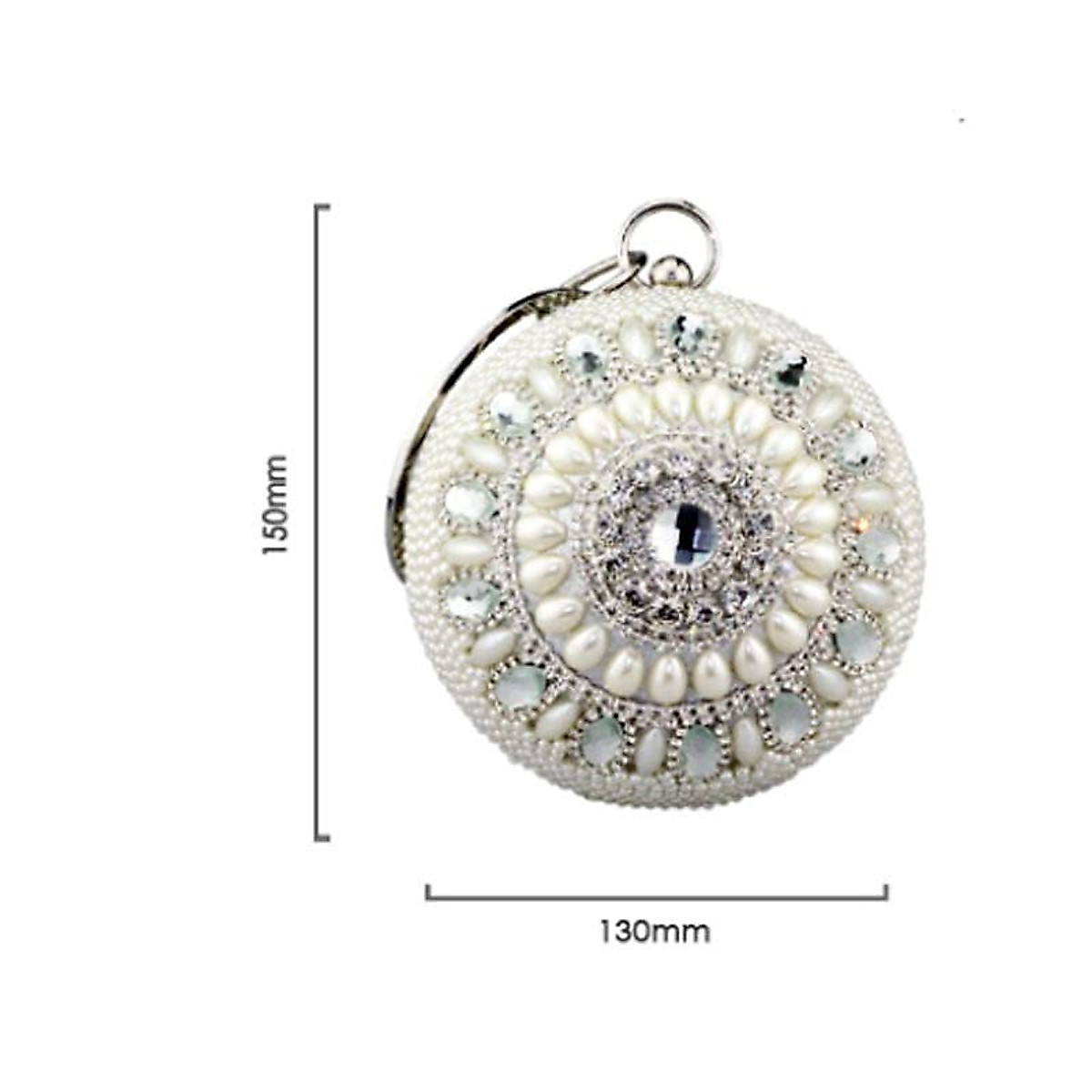 ZLXDP Tassel Evening Round Ball Bag Beaded Pearl Crystal Purse Wedding Shoulder Wristlets Party Clutches Handbag (Color : Gray, Size : 1)