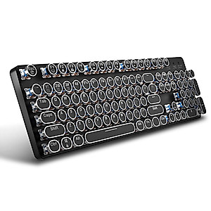 PC Gaming Mechanical Keyboard with LED White Backlit Light, 104 Keys Anti-Ghosting, Blue Switch Typing Key Caps and USB Connection for Computer
