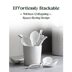 DOWAN Soup Spoons, Ceramic Chinese Soup Spoons, Asian Soup Spoons, White Japanese Spoon Large for Ramen Pho Wonton Dumpling Miso, Deep Oval Hook Design, Set of 6