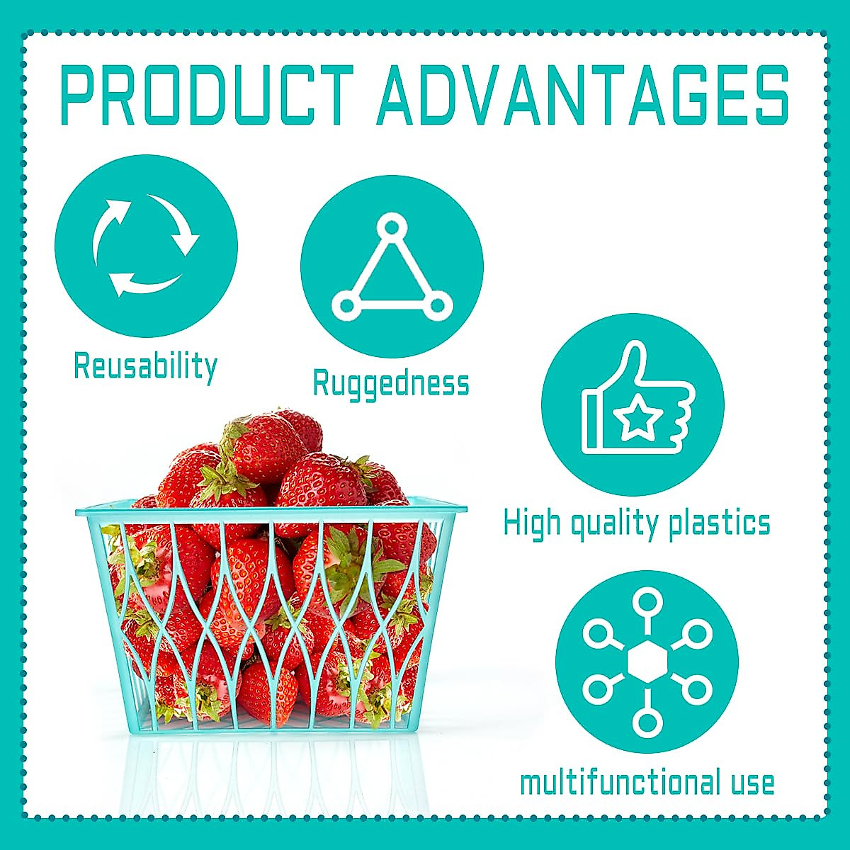 100 Plastic Berry Baskets Berry Boxes Green Strawberry Baskets, Pint Size with Open Woven Boxes, Fruit Storage Containers for Refrigerator, for Parties, Drawer Organizers and Craft Baskets