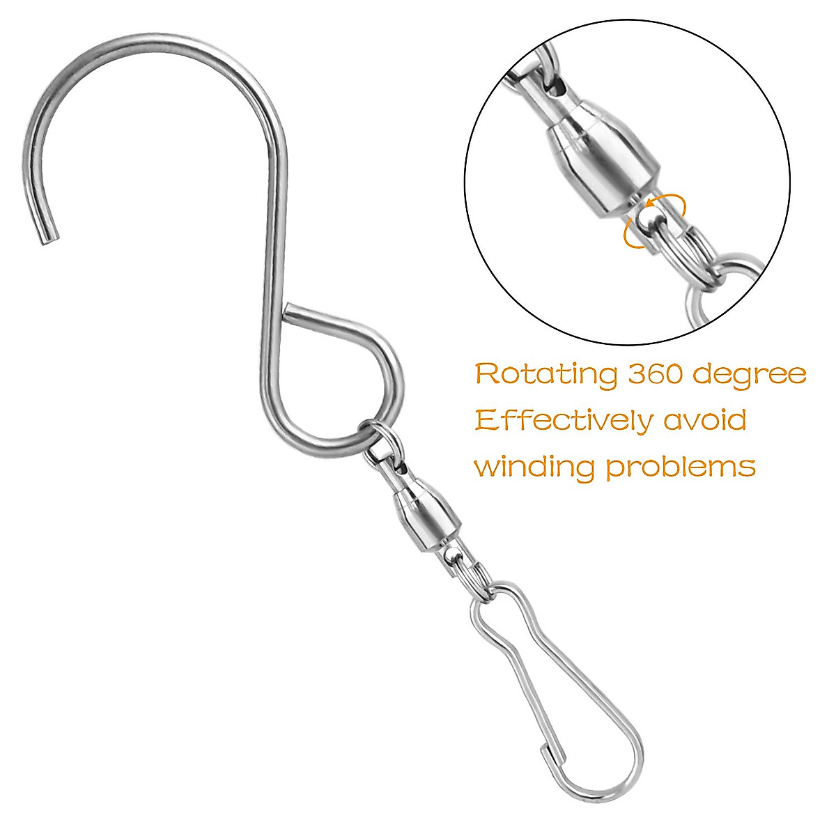 KUUQA 20 Pack Swivel Hooks Clips Wind Spinner S Hook Clips Hanging Wind Chimes Crystal Twisters Party Supplies (Silver)