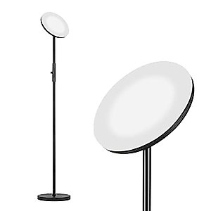 Banord Floor Lamp, Dimmable LED Torchiere Floor Lamp, Modern Tall Standing Lamp with 3000-6000K Color Temperatue Adjustable for Bedroom, Living Room, Reading Room, Office, Black Lamp, Knob Switch
