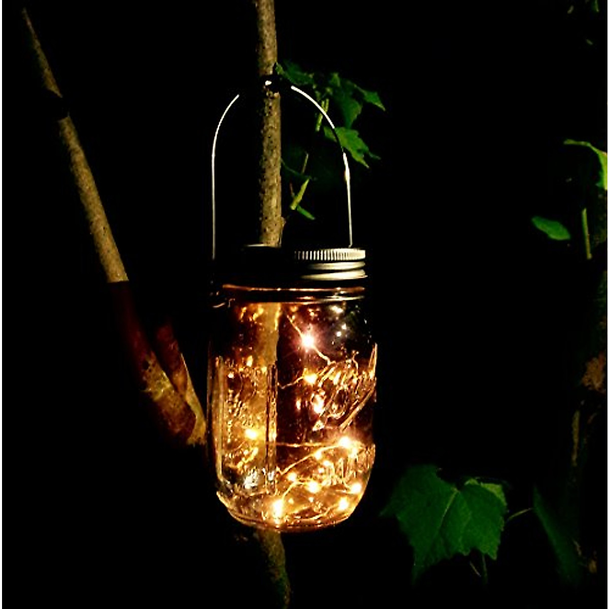 Solar Mason Jar Lid Lights, 6 Pack 30 Led String Fairy Star Firefly Jar Lids Lights,6 Hangers Included(Jars Not Included), Best for Mason Jar Decor,Patio Garden Decor Solar Laterns Table Lights