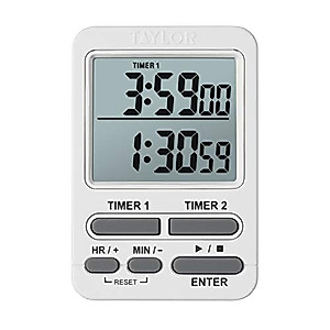 Taylor Dual Event Digital Timer w/Clock, White