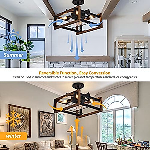 Hoeuns Low Profile Farmhouse Wood Ceiling Fan with Light and Remote Control for Bedroom Living Room Kitchen