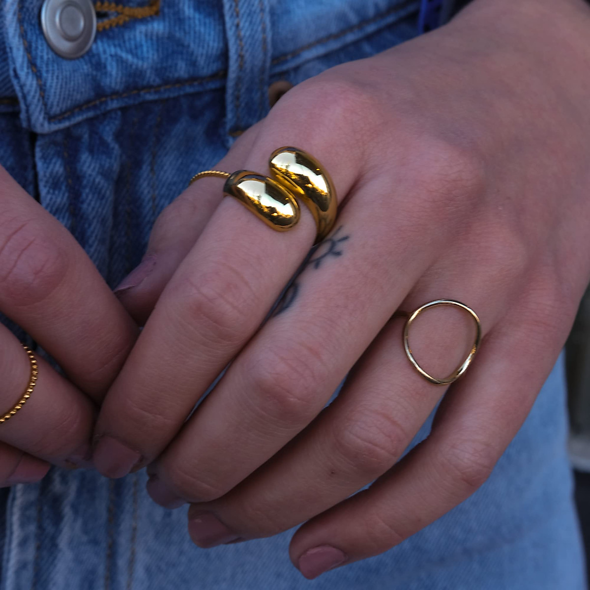 LEMON GRASS Pl Wrap Ring | Bold Bypass Statement Ring | Thick Dome Ajustable Open Ring in 18K Gold Plated Sterling Silver