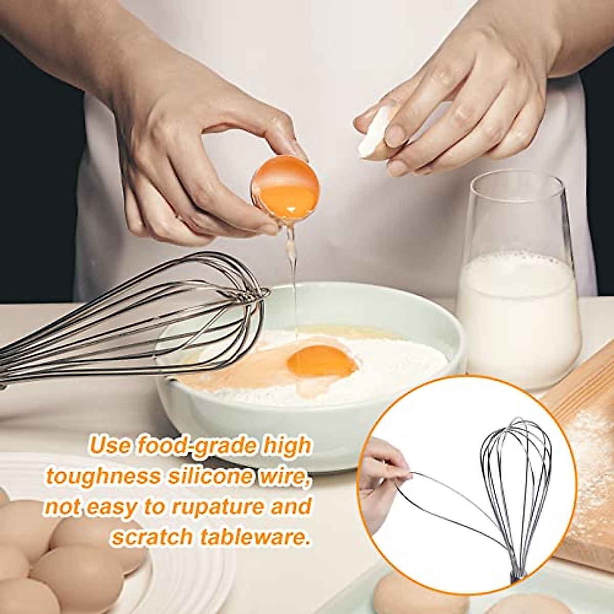 Ouddy Stainless Steel Whisk Set 8"+10"+12", Kitchen Whisk Balloon Whisks for Cooking Egg Beater Wire Wisk Wisking Tool for Blending Whisking Beating Stirring Baking