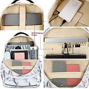 Bluboon Backpack for Women 15.6 Inch Laptop Bookbag College Bag with USB Port (Marble White)