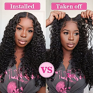 kiss love Glueless Wigs Human Hair Pre Plucekd 180% Density Deep Wave Closure Wig Ready to Wear Wigs Glueless Human Hair Wet and Wavy 4x4 Curly Closure Wigs Human Hair for Women 24Inch