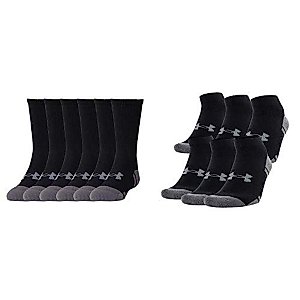 Under Armour Youth Resistor 3.0 Crew Socks, 6-Pairs, Black/Graphite, Youth Large & Under Armour Youth Resistor 3.0 Low Cut Socks, 6-Pairs, Black/Graphite, Youth Large - U2911P6-001
