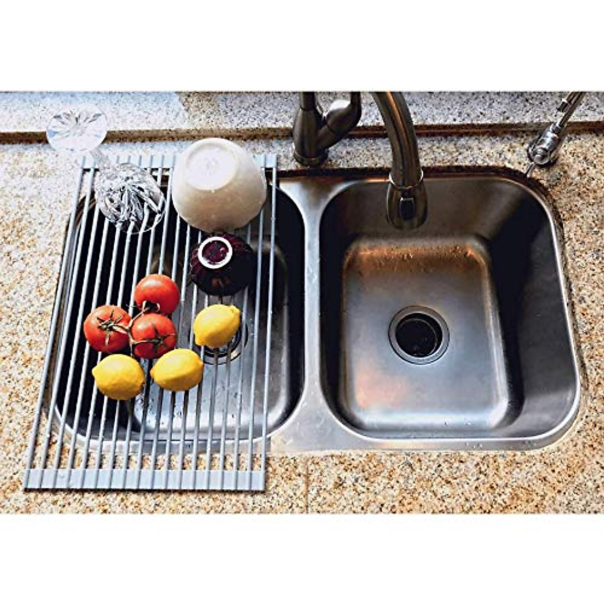 True & Tidy, Multi-Purpose Over The Sink Roll-Up Drying Rack, DR-881, Gray