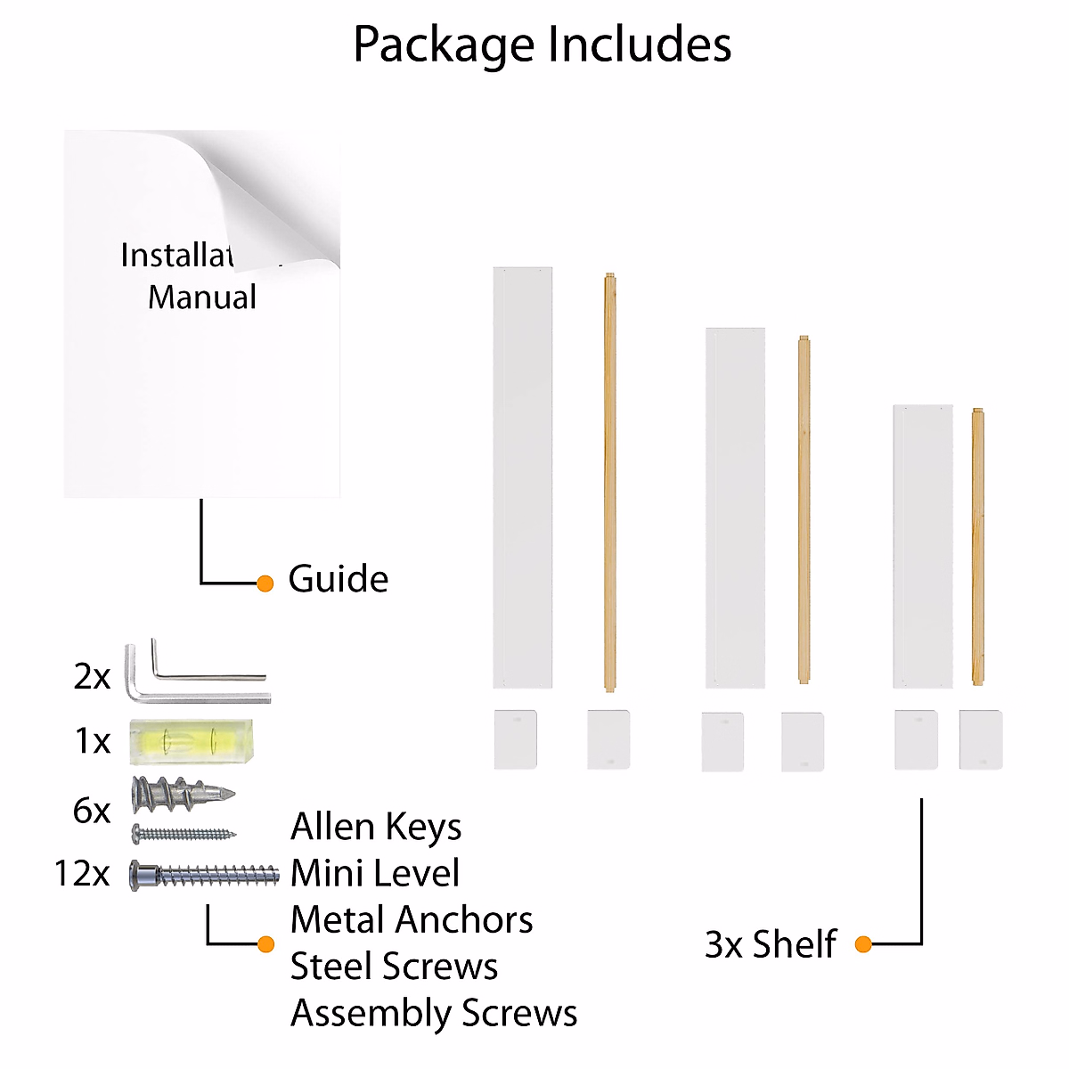 Wallniture Madrid Multisize 36''-30''-24'' Floating Bookshelves Kids Room Bookshelf Nursery Shelves Set of 3, White