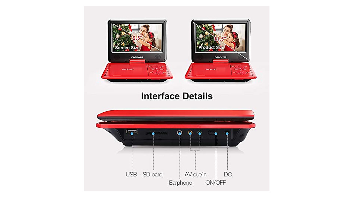DBPOWER 11.5" Portable DVD Player with 5-Hour Battery and Swivel Screen