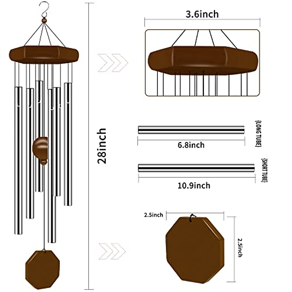Wind Chimes for Outside, Wind Chimes Outdoor Deep Tone with 6 Tuned Tubes, Memorial Wind Chimes for Garden, Patio and Home
