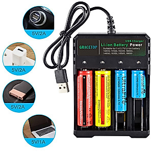 18650 Battery Charger 4 Bay, 18650 Charger for 3.7V Li-ion TR IMR 10440 14500 16650 18650 16340(RCR123) Batteries (Battery not Included)