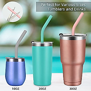 Elyum Set of 12 Reusable Silicone Straws, 10'' Extra Long Silicone Drinking Straws with 1 Bag and 2 Cleaning Brushes Multicolor BPA Free Smoothie Straw for 30oz and 20oz Tumblers (12 Bent)
