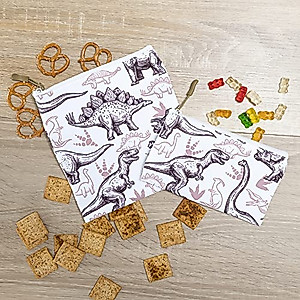 Wolla Reusable Snack Bags for Kids - 100% Cotton Reusable Sandwich Bags Dishwasher Safe - Snack Bag for Kids School - Reusable Sandwich Bags for Kids - BPA-Free Food-Safe Waterproof (Brick Building + Dinosaur)