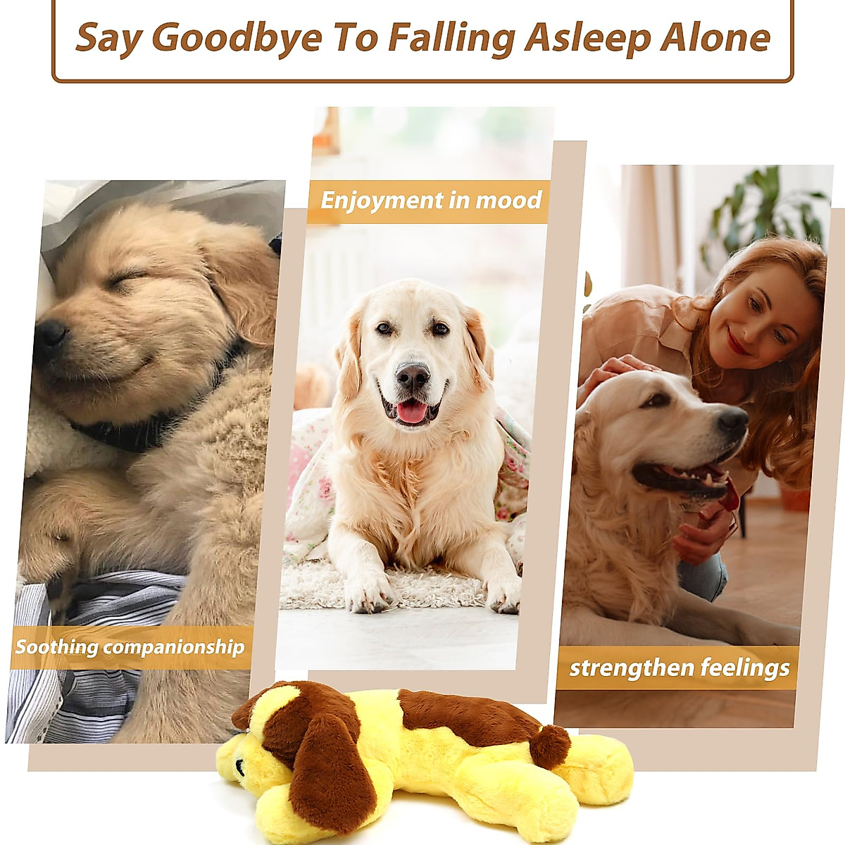 CZTNNZK Heartbeat Puppy Toy for Anxiety Relief, Dog Behavioral Aid Toy for Puppies Sleep Aid Separation Anxiety Soother,Newborn Puppy Sleep Aid Plush Toy,Plush Toys for Dogs.(Yellow)