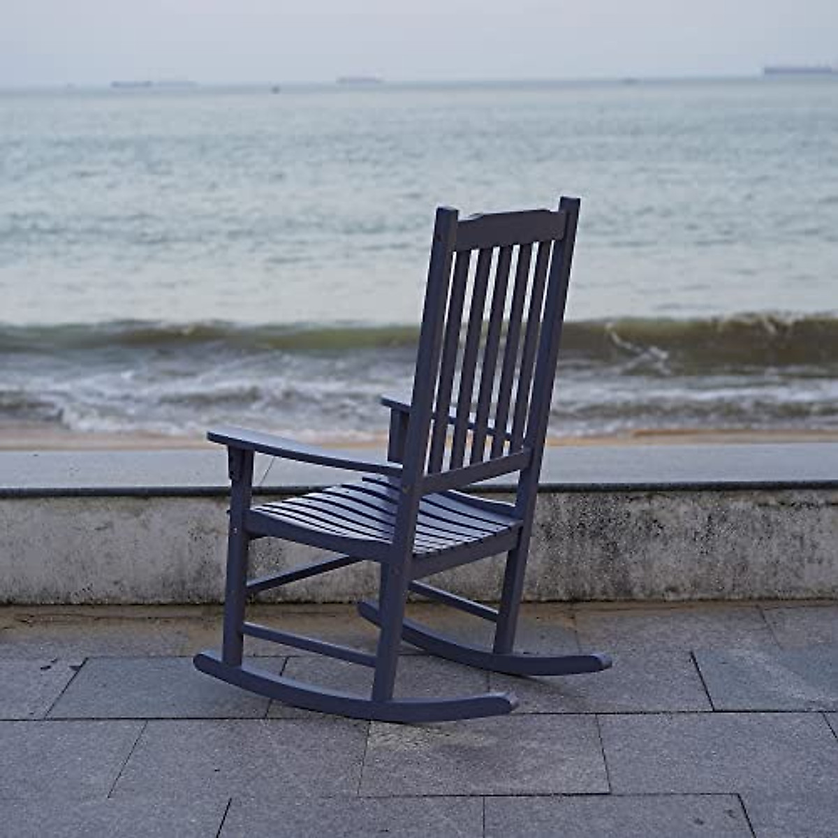 Merry Garden Northbeam Outdoor Solid Acacia Hardwood Slatted Back Rocking Chair for Deck, Porch, & Patio Seating with 250 Pound Capacity, Grey