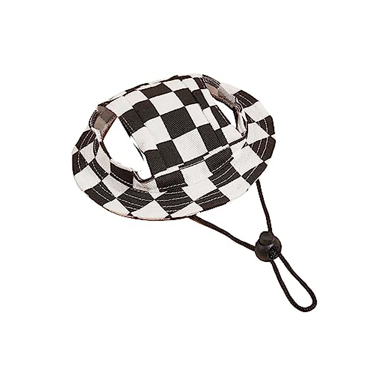 QWINEE Plaid Pattern Dog Hat with Ear Hole Round Brim Dog Puppy Cat Sun Hat Bucket Hat Outdoor Sun Protection Pet Caps for Small Medium Cats Dogs Kitten Black and White S