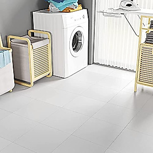 FunStick White Floor Tiles Peel and Stick Waterproof 12x12 In 15 Pcs White Vinyl Flooring Peel and Stick Bathroom Floor Tile Stickers Removable Stick on Laminate Linoleum Flooring for Kitchen Basement