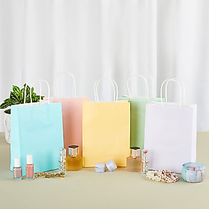 Juvale Pastel Paper Gift Bags with Handles for Goodies, Baby Shower, Party Favors (25 Pack, 5 Colors, 8.5 x 6.2 x 3.1 in)