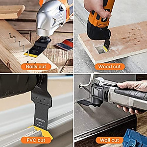 JTWEB 10 PC Titanium Oscillating Multitool Blades, Oscillating Tool Blades Kit for Metal Nails Wood Plastic Hard Material, Oscillating Saw Blades Metal Cutting fit Dewalt Milwaukee Fein Multimaster