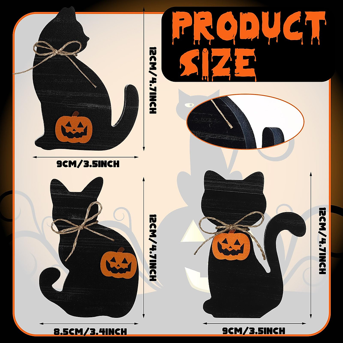 Redbaker 3 Pieces Halloween Black Cat Table Decor Black Cat Tabletop Block Sign Halloween Tiered Tray Decor Rustic Farmhouse Centerpieces for Home Shelf Party supplies