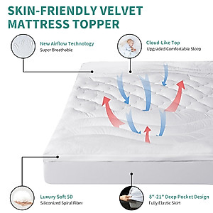 Ivellow Pillow Top Mattress Topper Queen for Back Pain Extra Thick Velvet Plush Mattress Pad for Queen Size Bed Ultra Soft Fluffy Mattress Cover with 8-21" Deep Pocket Noiseless Down Alternative Fill