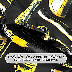 Betty Dain Vintage Barber Apron, Lightweight, Water-Resistant Crinkle Nylon Fabric, 2 Chest Pockets, 2 Bottom Pockets with Zippers, Adjustable Neck Closure, Gold/Black