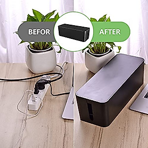 Cable Management Box, Large Cord Organizer Box to Hide Power Strip & Under Desk,TV Computer Wires Cable Organizer Hider Box with Cable Clips&Reusable Cable Ties for Home/Office(Black)