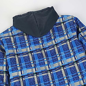 Ymosrh Mens Hooded Jackets, Men's Long Sleeve Lined Shirt Jacket With Hood Zip Up Winter Coats For Men Chamarra Para Hombre El Frio Plaid Jacket Clothes Jackets & Coats Jacket Fleece (XXL, Blue)