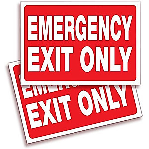 Emergency Exit Only Signs Stickers, 2 Pack 10x7 Inch – Premium Self-Adhesive Vinyl Decal, Laminated for Ultimate UV, Weather, Scratch, Water & Fade Resistance, Indoor & Outdoor