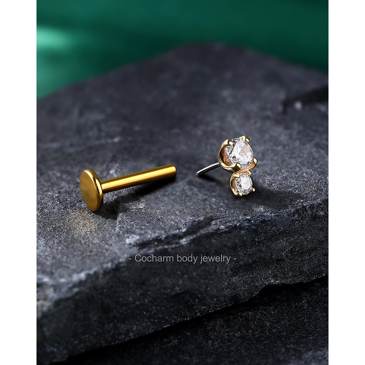 COCHARM 14K Gold Cartilage Earring Stud Yellow Gold 16g Flat Back Cartilage Earrings 14K Solid Gold Push in Cartilage Piercing Threadless Labret Stud Gold Medusa Studs