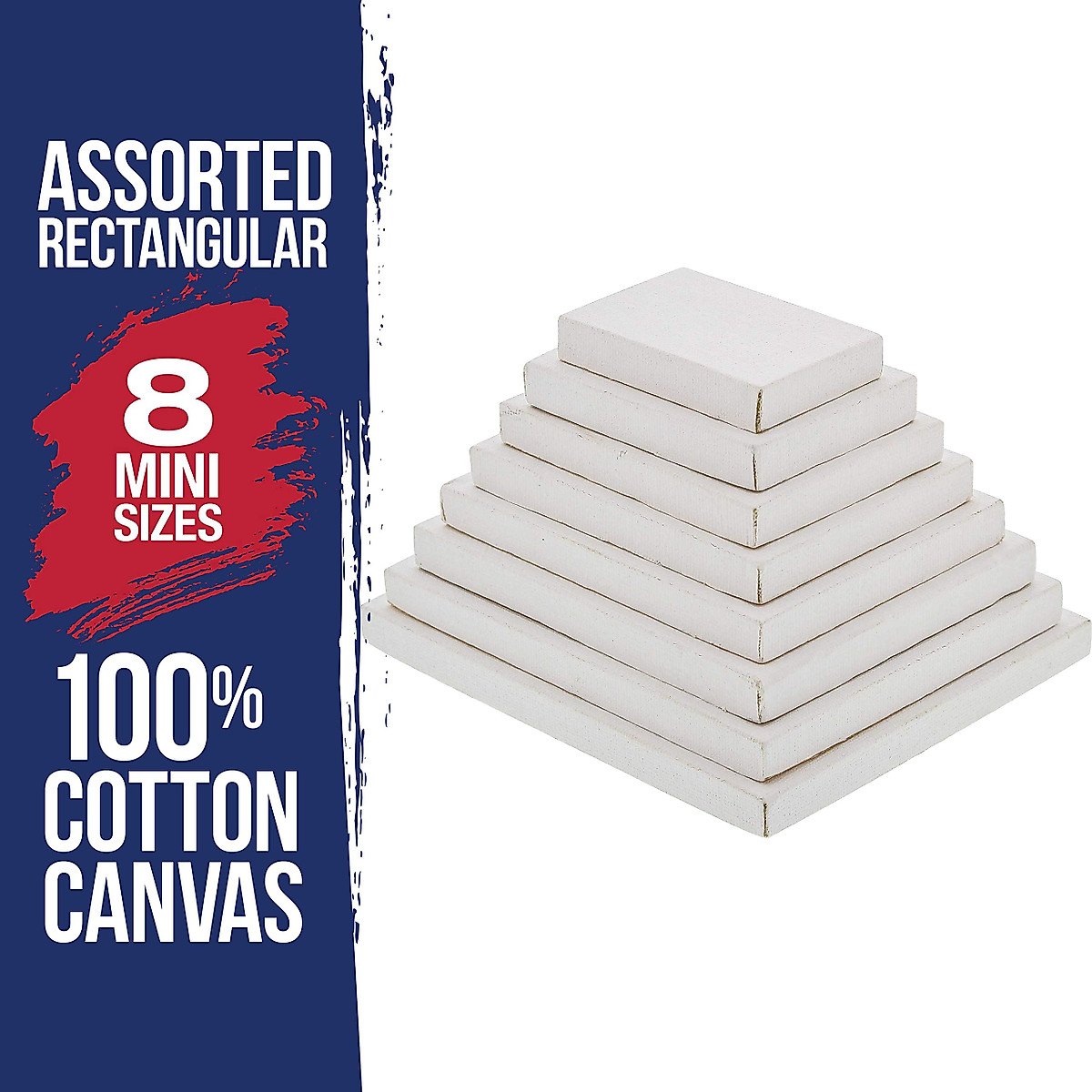 U.S. Art Supply Mini Stretched Canvas 10-Ounce Primed Variety Rectangular Assortment (8-Mini Canvases -1" x2-3/8, 2x2-3/4, 2-3/8x3-1/8, 2-7/8x3-5/8, 3-1/4x4, 3-5/8x4-3/8, 4x4-3/4, 4-3/8x5-1/8