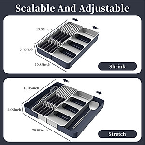 BroWood Utensil Drawer Organizer BPA Free PP Material Flatware Organizers,Expandable Cutlery Drawer Organizer,Adjustable Plastic Silverware Organizer