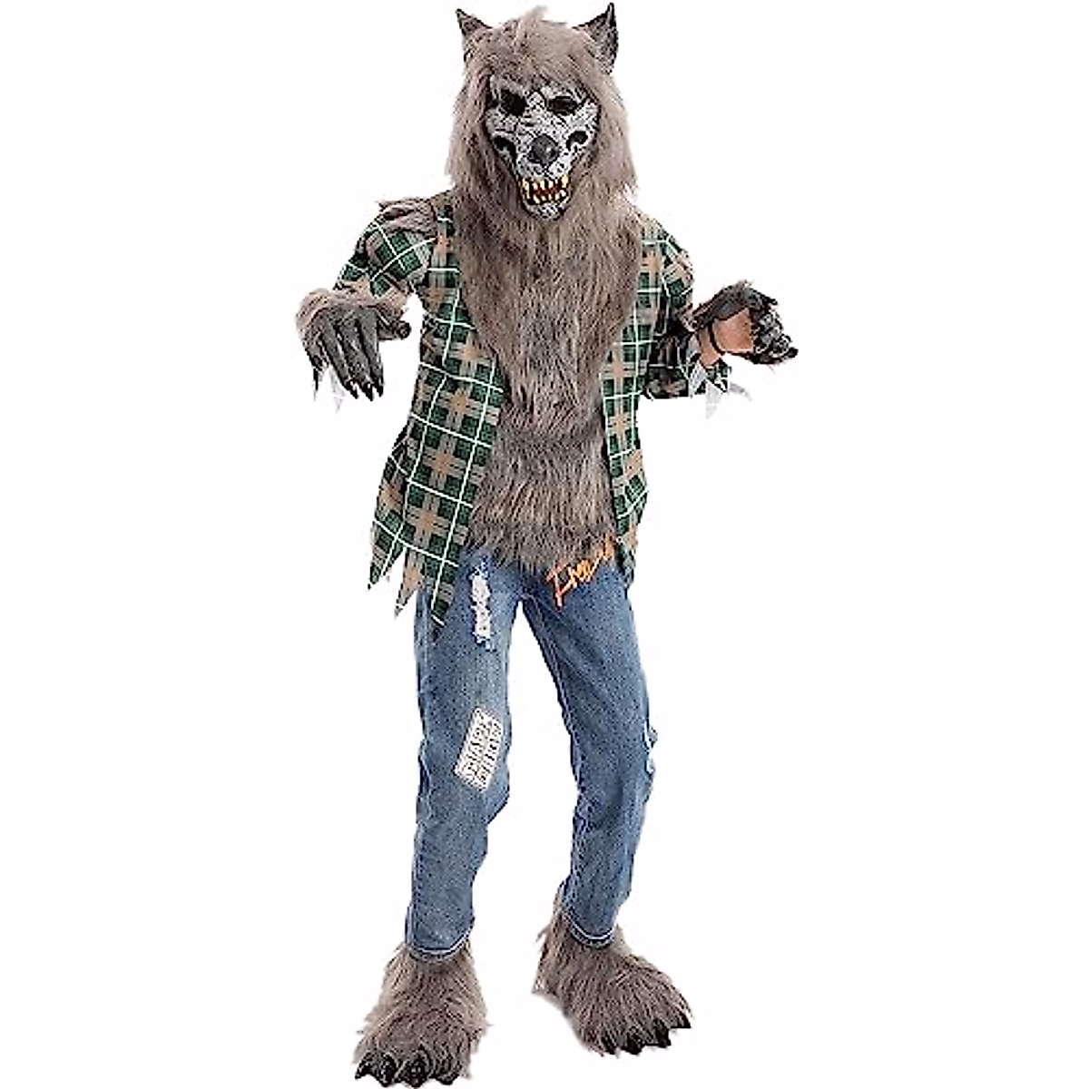 Spooktacular Creations Child Unisex Green Werewolf Costume, Halloween Werewolf Costume with Mask, Gloves and Shoes Cover-M(8-10yr)