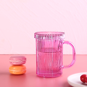 G Meridian Glass Coffee Mug with Lid 11.3 oz with Lid can be usded as Coaster for Latte Chocolate Americano Milk Oats Yoghurt Iridescent Dark Pink