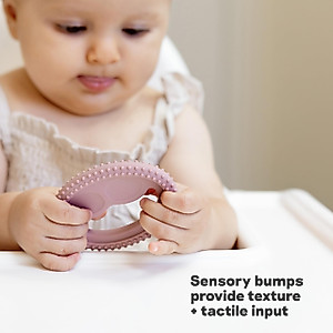 ezpz Oral Development Tools - 3 Months+ (3 Pack in Coral) - Non-Slip Loop, Smile and Stick, 100% Silicone Tools to Practice Feeding + Chewing - Sensory Bumps - Dishwasher Safe