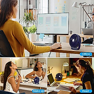 efluky Small Desk Fan, 5 Speeds USB Rechargeable Fan Built-in 3200mAh Battery, 360° Adjustment Portable Mini Fan Surtable for Home, Office, Travel, Camping, 5.7'' Navy