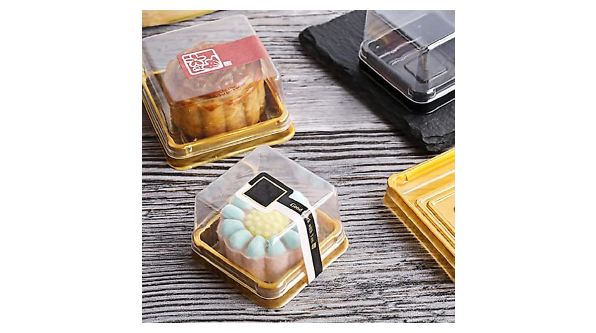50 Pack Gold Mini Cake Boxes - Clear Cupcake Containers