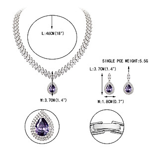 EVER FAITH Women's Jewelry Purple CZ Marquise-Shaped Leaf Teardrop Wedding Prom Necklace Earrings Set Silver-Tone