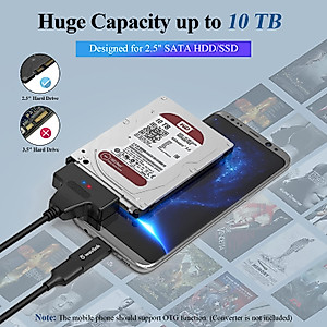 WAVLINK SATA to USB Cable, USB 3.0 to 2.5” SATA III Hard Drive Adapter, SATA 3 to USB A Adapter, External Converter for SSD/HDD Data Transfer, Support UASP