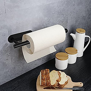 Paper Towel Holder Under Cabinet, Paper Towel Rack Roll Holder for Kitchen Bathroom Toilet Large Roll Paper, Paper Towel Holder Wall Mount, Self-Adhesive or Screws, 304 Stainless Steel, Black