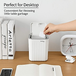 0.6 Gal Mini Desktop Trash Can with Lid, Small Square Countertop Garbage Bin, Plastic Tiny Tabletop Wastebasket for Office/Kitchen/Coffee Table, White