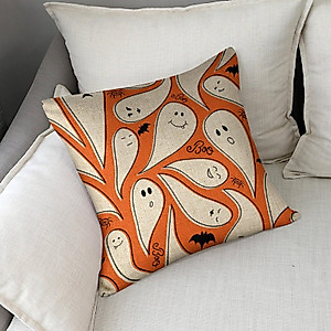 Cute Ghosts Pillow Covers 18x18 Halloween Background Pillowcase Set of 2 Linen Throw Pillow Covers Decorative Square Pillow Cases Standard Size for Home Couch Sofa Bed Pillow Protector