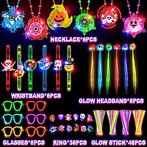108 Halloween Party Favors Toys for Kids, Light Up Rings Necklaces Halloween Treats Goodie Bag Fillers Pinata Stuffers Classroom Prizes Halloween Glow Sticks Bulk Trick or Treat Toy Non Candy Supplies