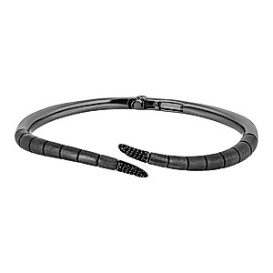 Jewelili Enchanted Disney Fine Jewelry Black Rhodium over Sterling Silver 1/5 Cttw Treated Black Round Diamond Maleficent Horn Bangle