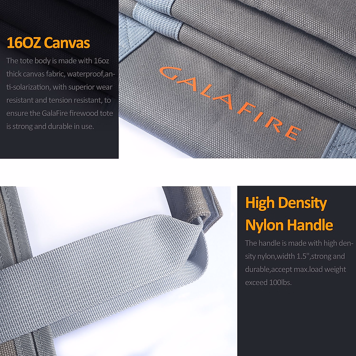 GALAFIRE Wood Carrier for Firewood with Handles, Foldable 16oz Canvas Firewood Sling Bag, Premium Quality Heavy Log Tote Firewood Tote