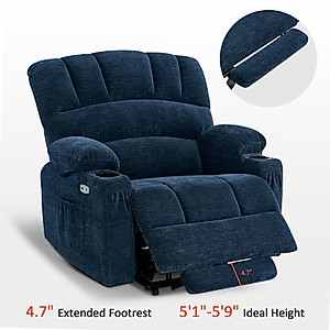 MCombo Power Lift Recliner Chair Sofa with Massage and Heat for Big Elderly People, USB Ports, Side Pockets, Fabric R7096 (Medium-Wide, Navy Blue)